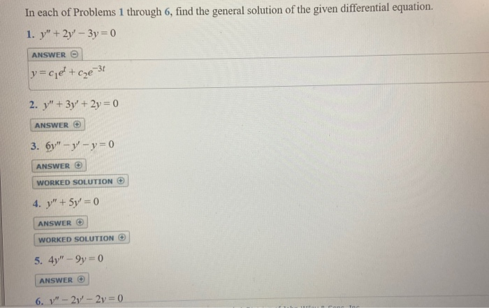Solved In each of Problems 1 through 6, find the general | Chegg.com