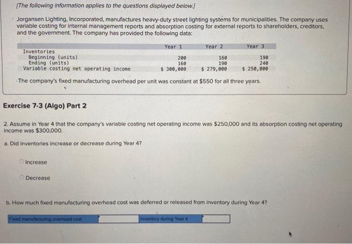 Solved Required information Exercise 7-3 (Algo) | Chegg.com