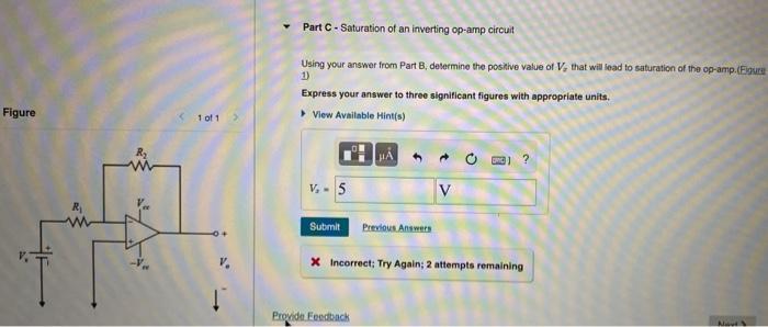 Solved Part - Saturation of an inverting op-amp circuit | Chegg.com