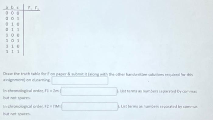 Solved Given: F1(a,b,c) = (a' + b)(a' + c)(a + b' + c') and | Chegg.com