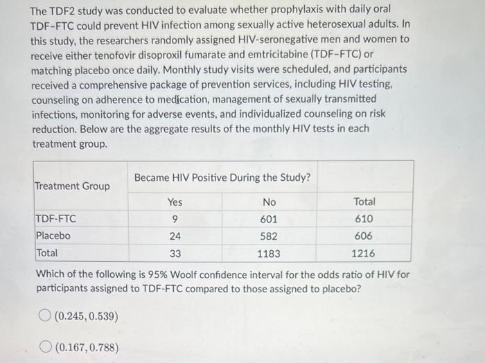 Solved The TDF2 study was conducted to evaluate whether | Chegg.com