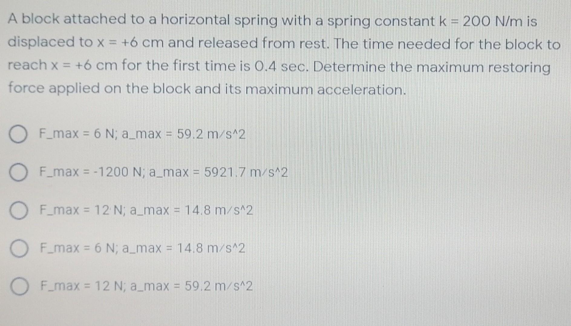 Solved A block attached to a horizontal spring with a spring | Chegg.com