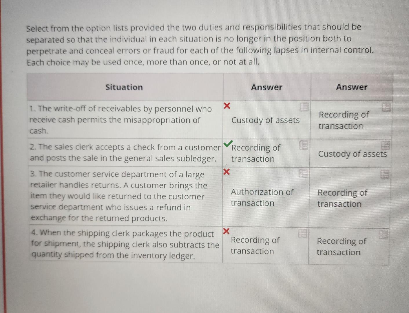 Solved Select from the option lists provided the two duties | Chegg.com