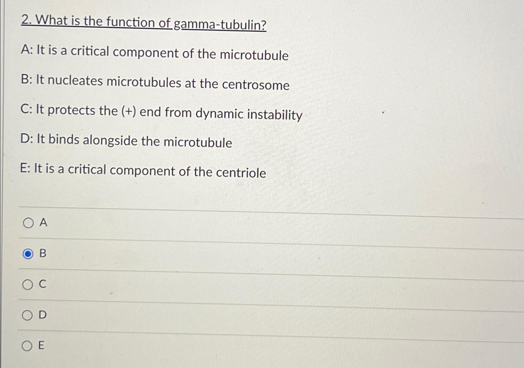 Solved What is the function of gamma-tubulin?A: It is a | Chegg.com