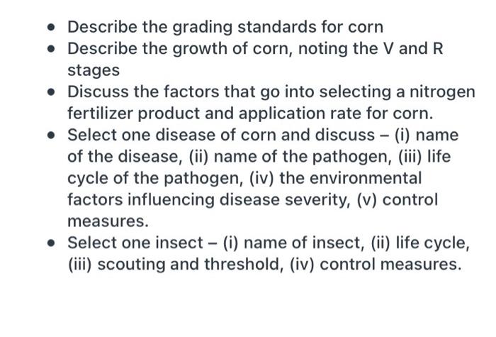 Solved • Describe the grading standards for corn • Describe | Chegg.com