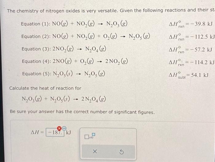 Solved The chemistry of nitrogen oxides is very versatile. | Chegg.com
