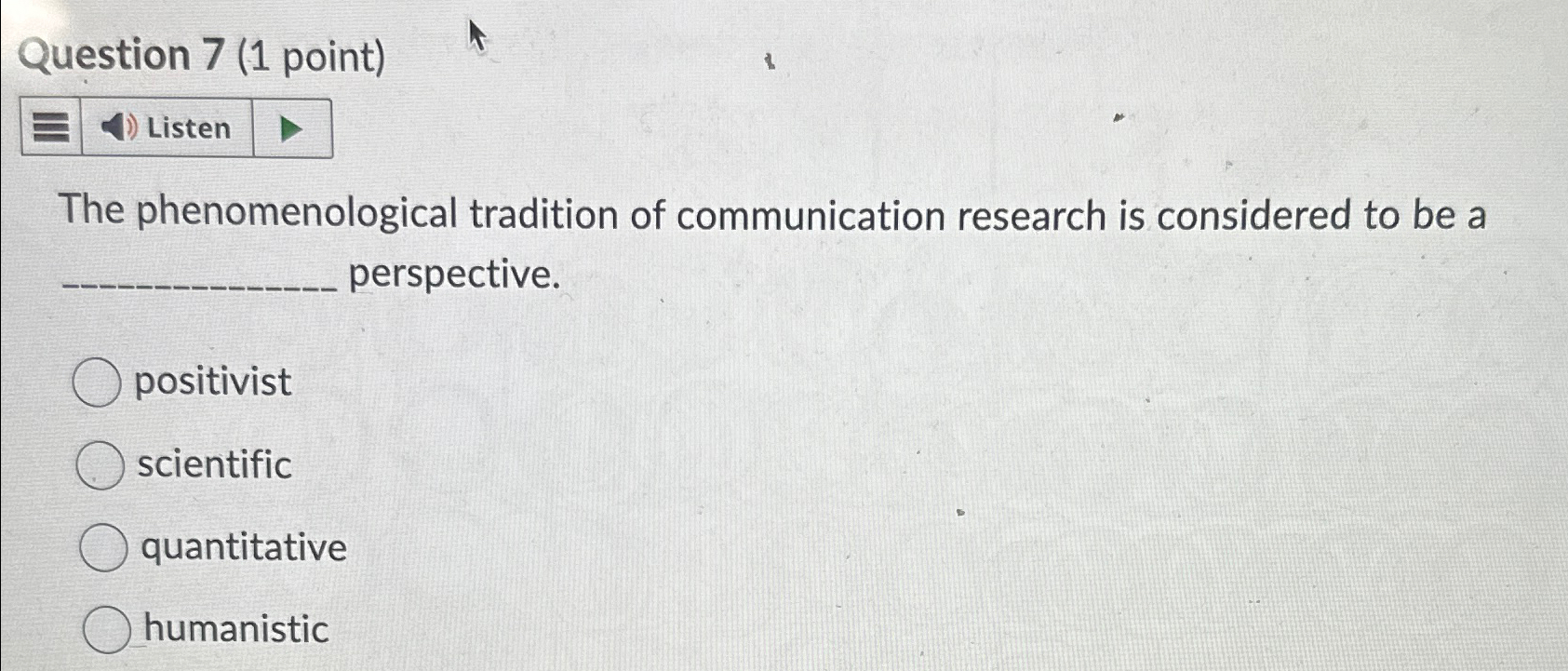 Solved Question 7 (1 ﻿point)The phenomenological tradition | Chegg.com