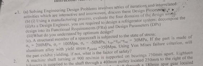 1. (a) Solving Engineering Design Problems involves | Chegg.com