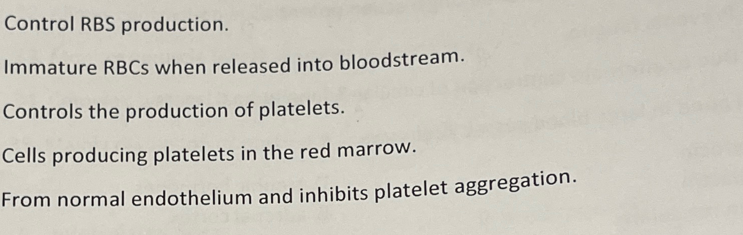 Solved Control RBS production.Immature RBCs when released | Chegg.com
