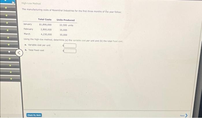 Solved High-Low Method The manufacturing costs of Rosenthal | Chegg.com