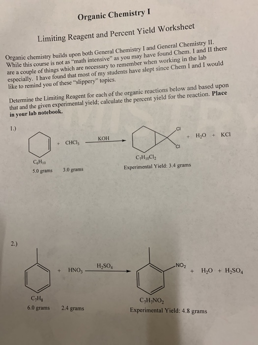 Solved Organic Chemistry I Limiting Reagent and Percent | Chegg.com