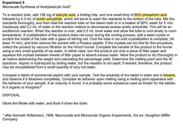 Solved Microscale Synthesis of Acetylsalicylic Acid" To a | Chegg.com