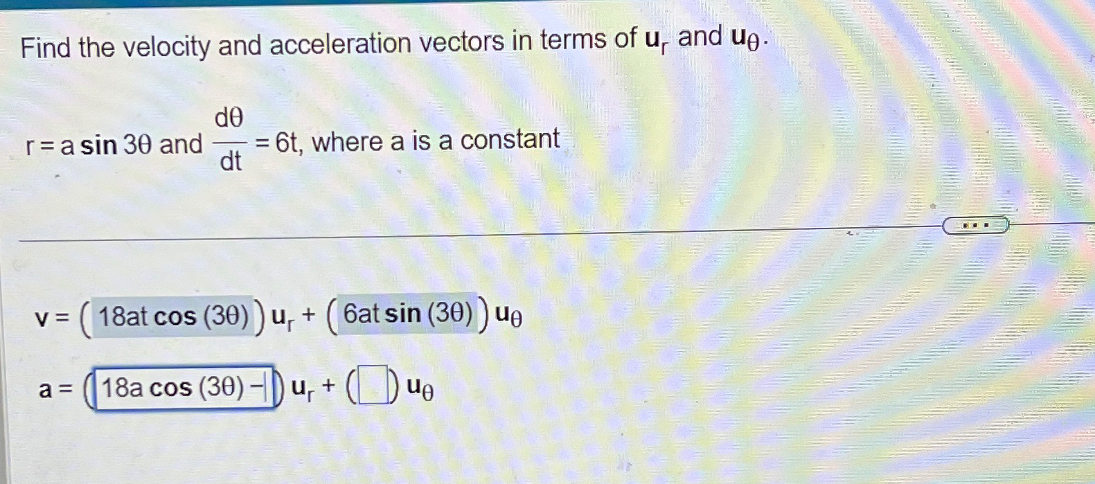Solved Find the velocity and acceleration vectors in terms | Chegg.com