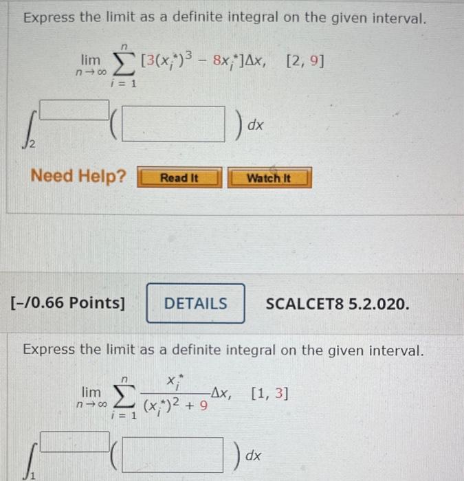 Solved Express the limit as a definite integral on the given | Chegg.com