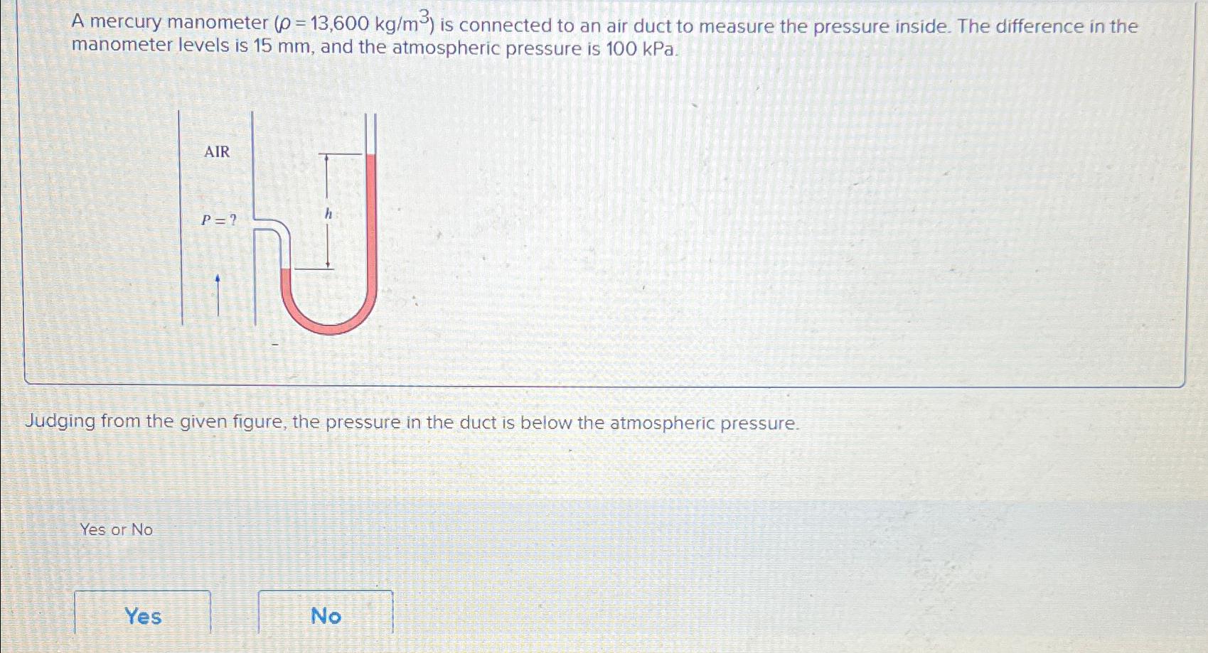 Solved A mercury manometer (\\\\rho )=(13,600(kg)/(m^(3))) | Chegg.com