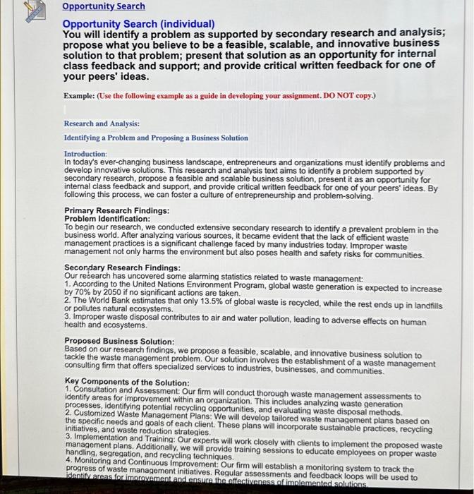 Solved Opportunity Search Opportunity Search (individual) | Chegg.com