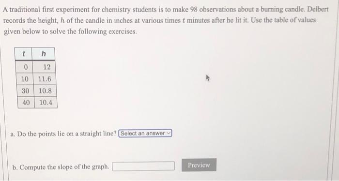 Solved A traditional first experiment for chemistry students | Chegg.com