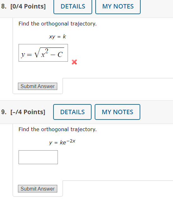 Solved Find the orthogonal trajectory.xy=k[-/4 ﻿Points]Find | Chegg.com