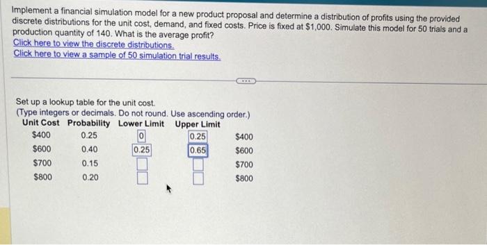 Solved Implement a financial simulation model for a new | Chegg.com