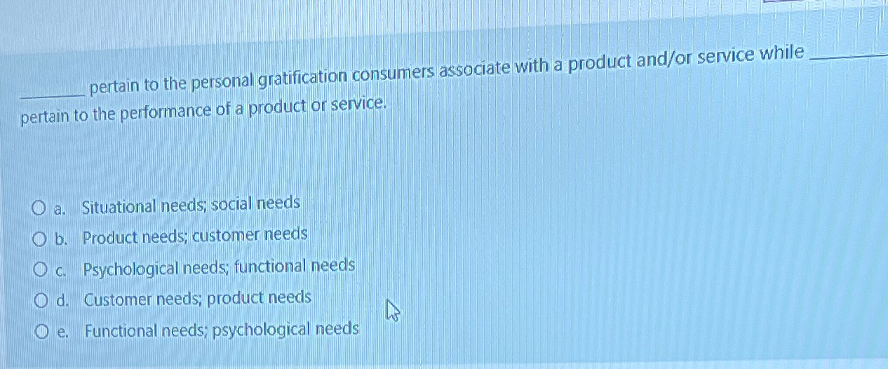 Solved pertain to the personal gratification consumers | Chegg.com
