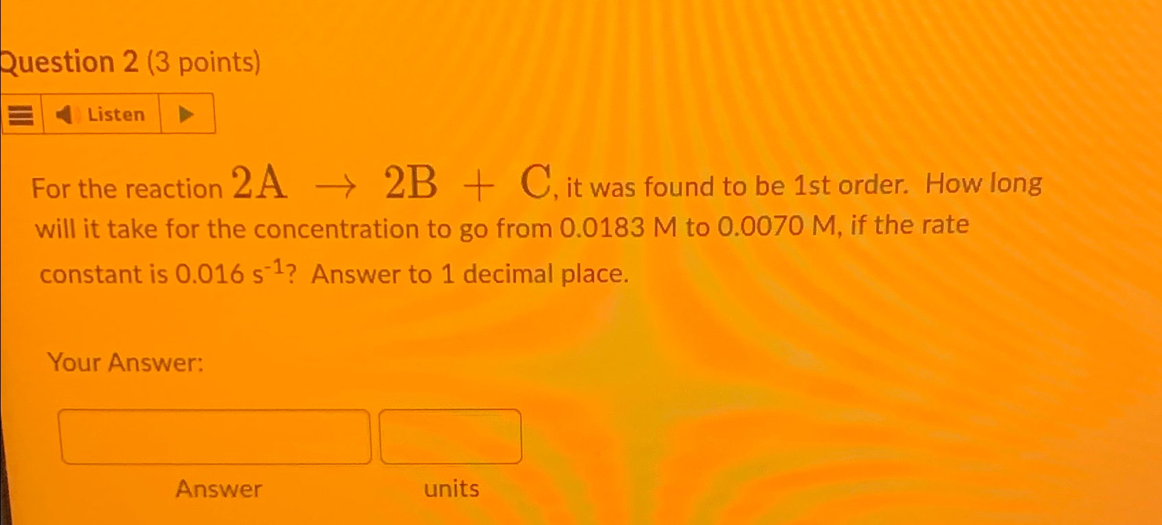 Solved Question 2 ( 3 points)For the reaction 2A→2B+C, it | Chegg.com Solved Question 2 ( 3 points)For the reaction 2A→2B+C, it | Chegg.com