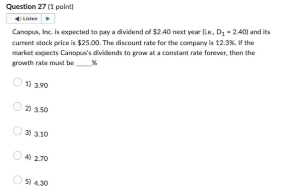Solved Question 27 (1 ﻿point)Canopus, Inc. is expected to | Chegg.com