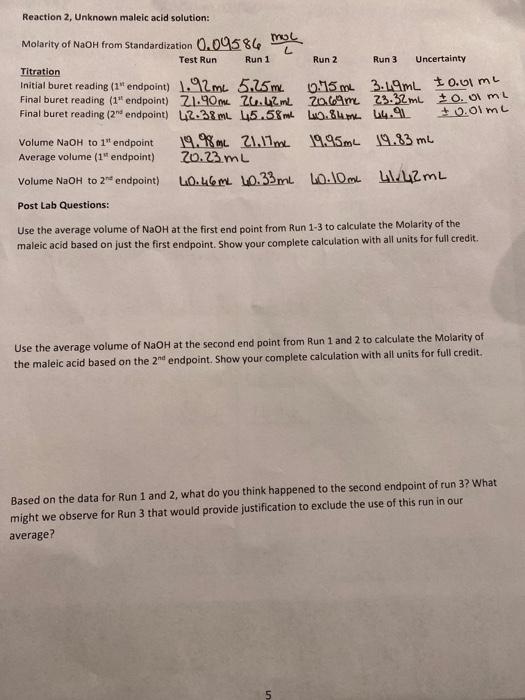Solved Use the average volume of NaOH at the first end point | Chegg.com