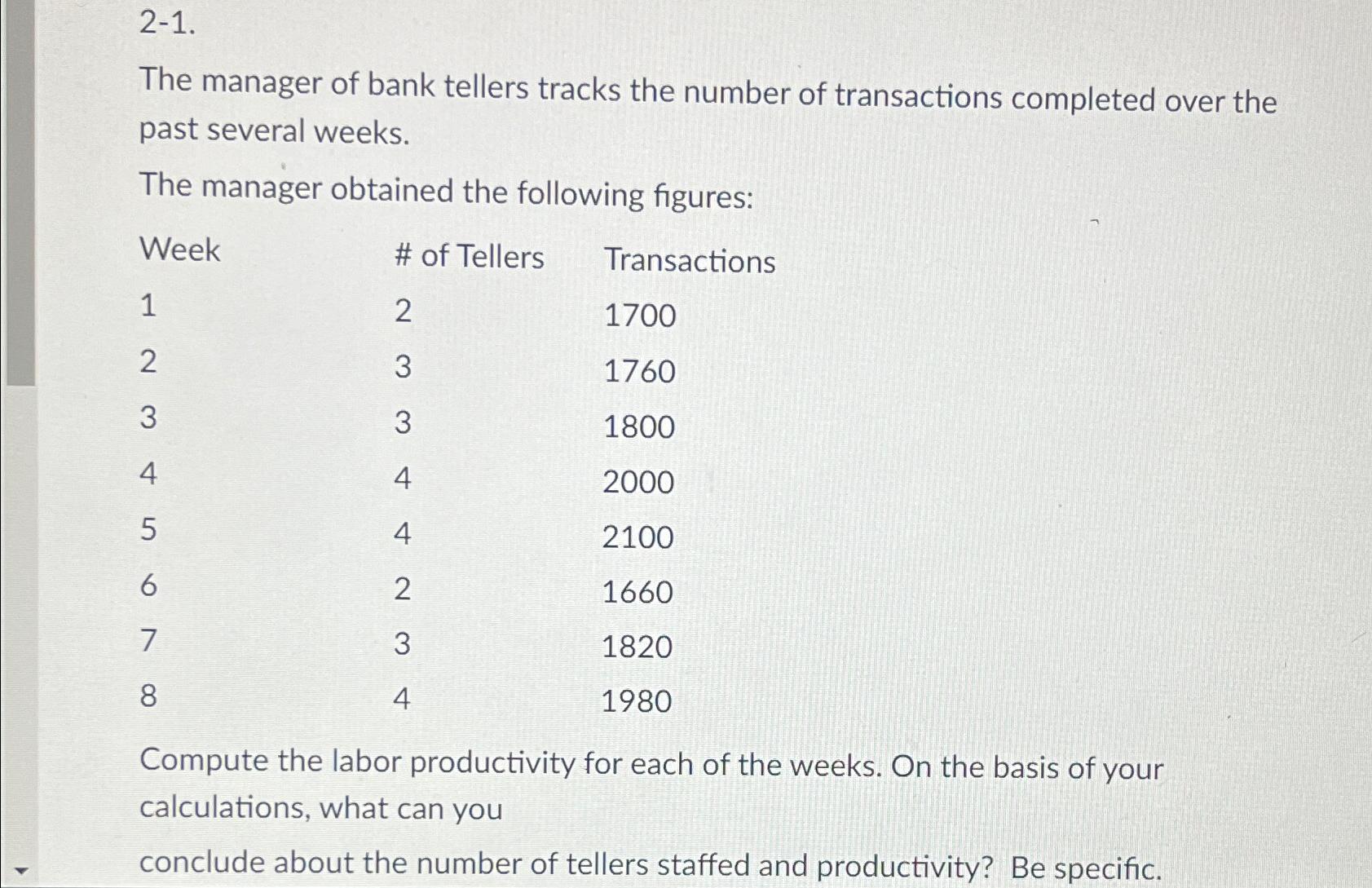 Solved 2-1The manager of bank tellers tracks the number of | Chegg.com