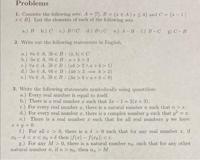 Solved 1. Consider the following sets: A=[7],B={x∈A∣x≤4} and | Chegg.com