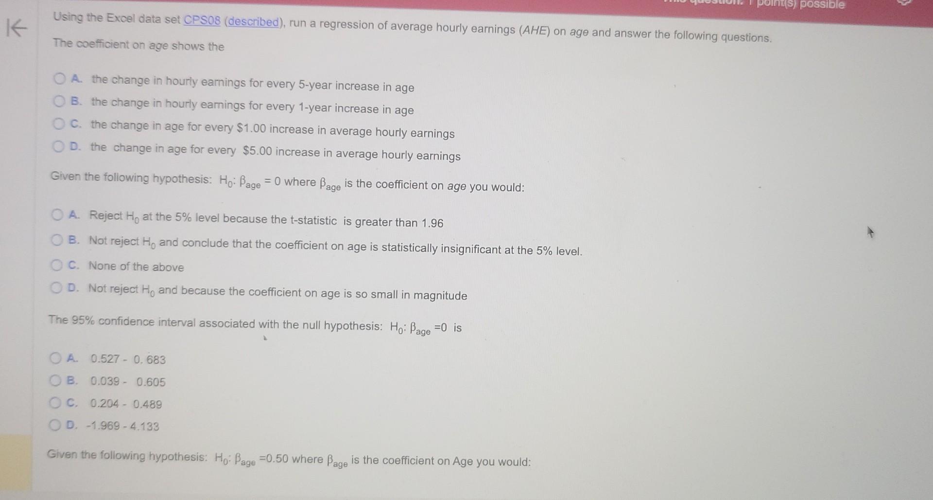 Using the Excel data set CPS08 (described), run a | Chegg.com