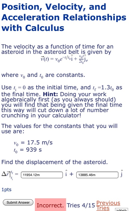 Solved Position, Velocity, and Acceleration Relationships | Chegg.com