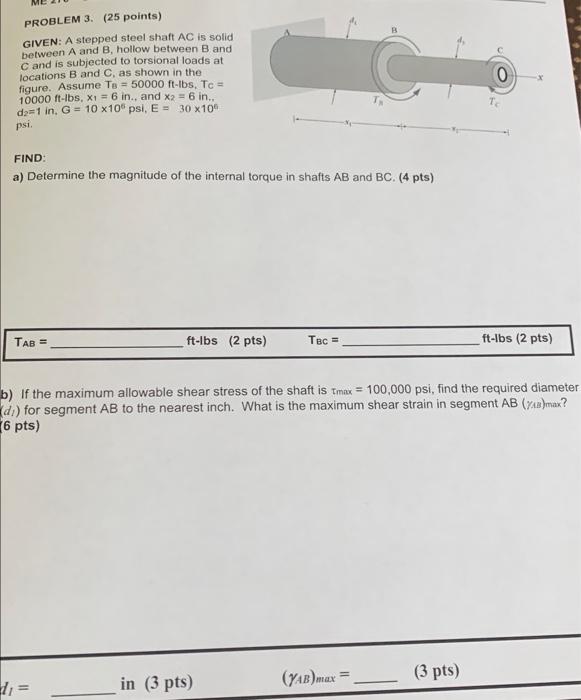 Solved PROBLEM 3. (25 points) GIVEN: A stepped steel shaft | Chegg.com