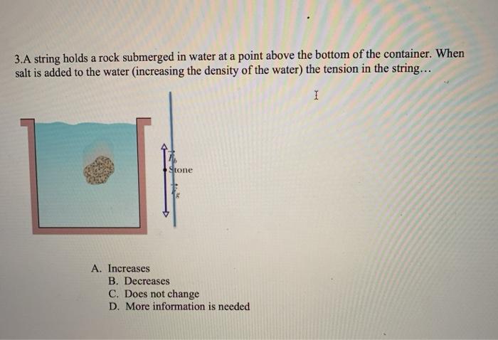 Solved 3.A string holds a rock submerged in water at a point | Chegg.com