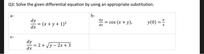 Solved Q3: Solve the given differential equation by using an | Chegg.com