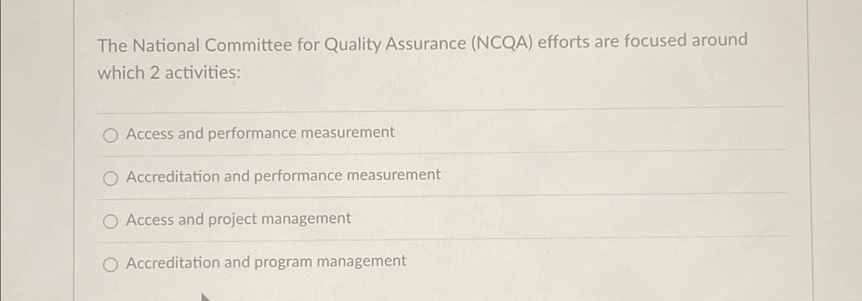 Solved The National Committee for Quality Assurance (NCQA) | Chegg.com