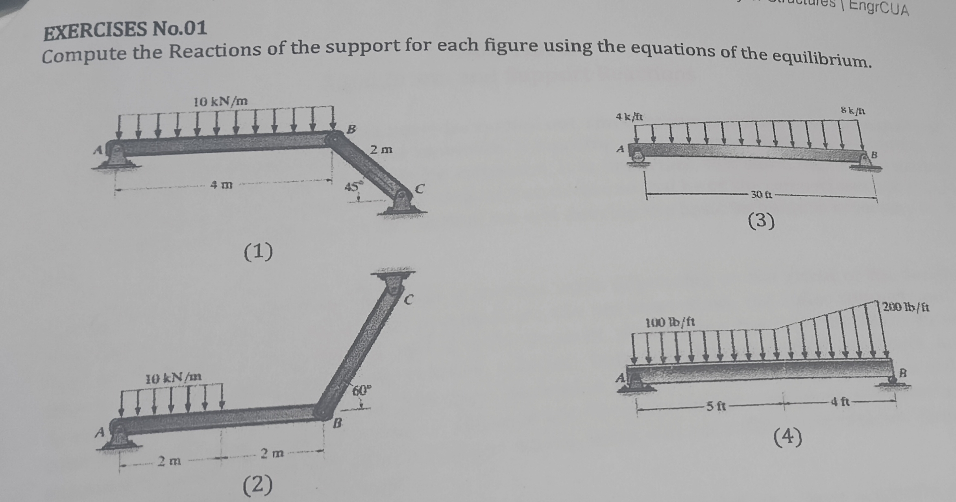 Solved EXERCISES No. 01Compute the Reactions of the support | Chegg.com
