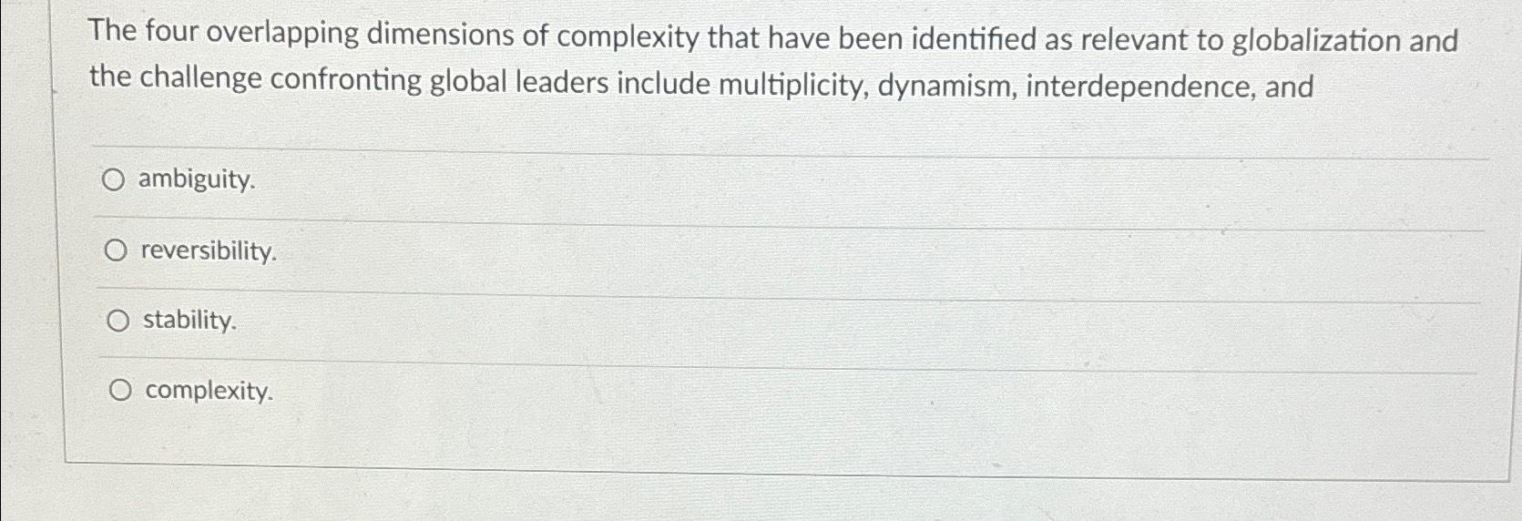 Solved The four overlapping dimensions of complexity that | Chegg.com