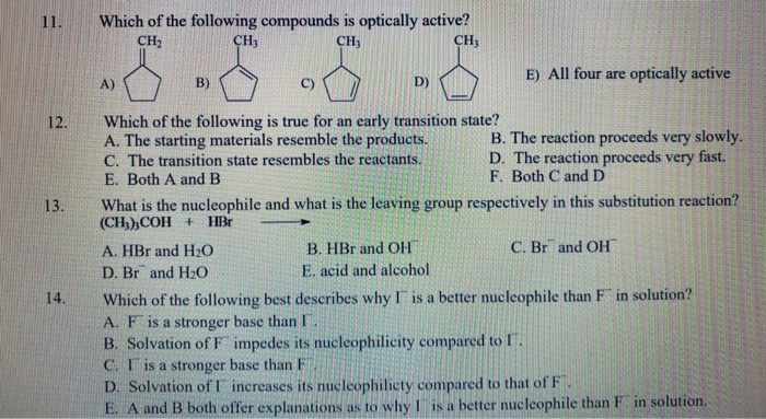 Solved 11. Which of the following compounds is optically | Chegg.com