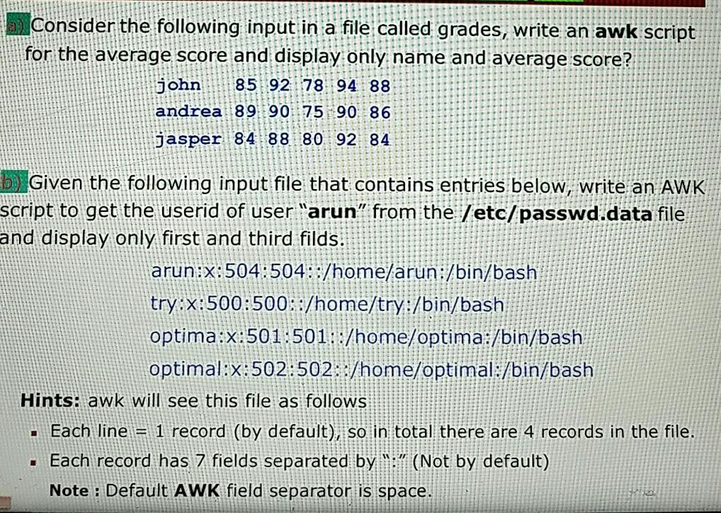 Solved Consider the following input in a file called grades, | Chegg.com