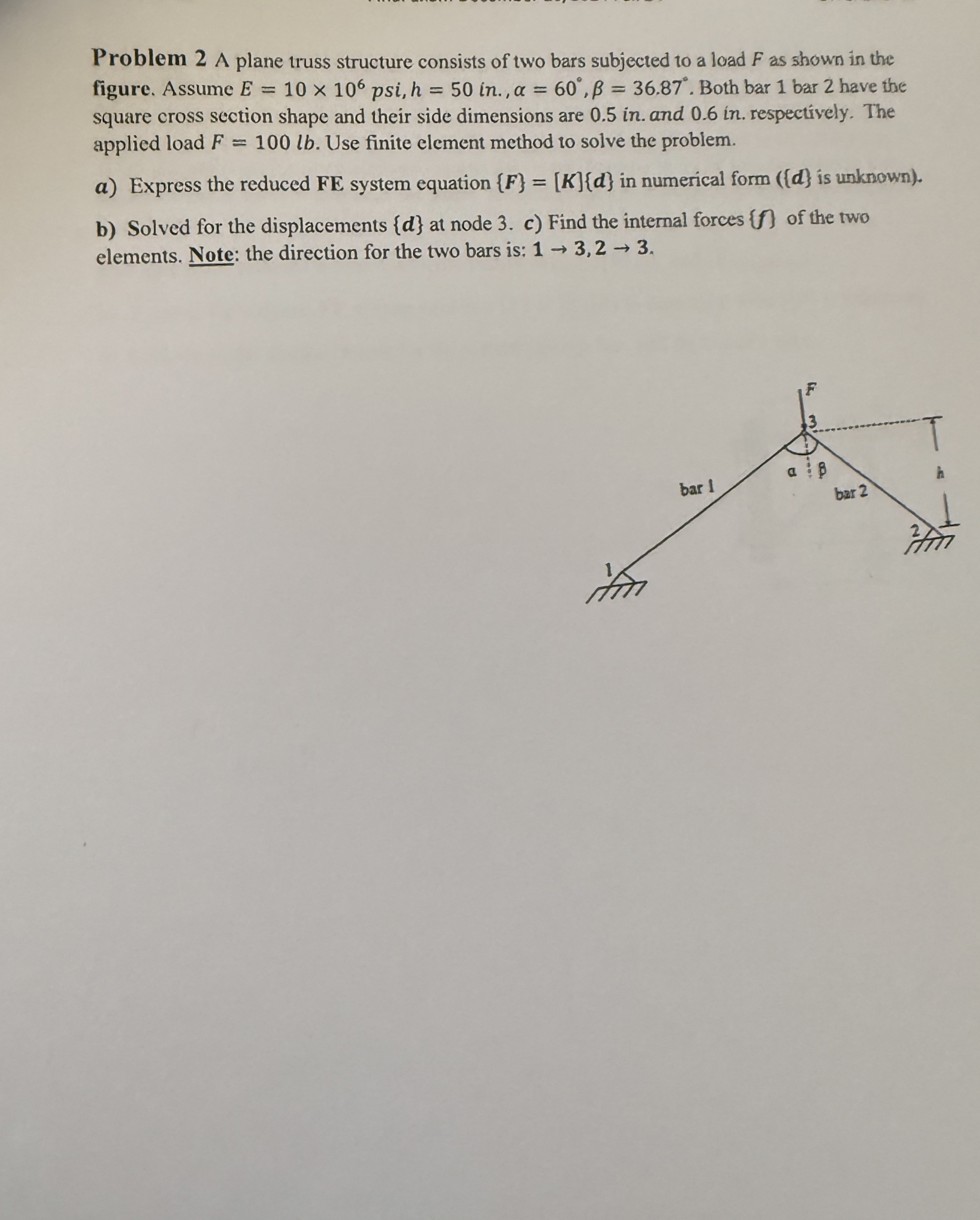 Solved Problem 2 ﻿A plane truss structure consists of two | Chegg.com