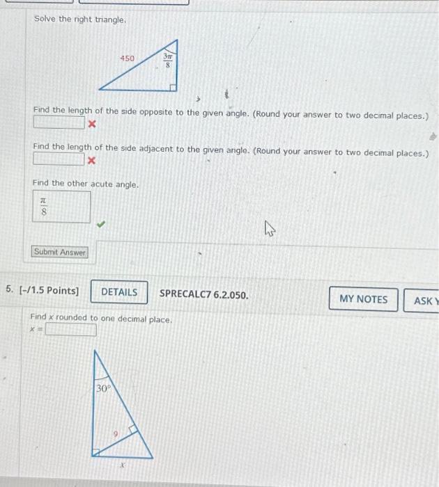 Solved Solve the right triangle. Find the length of the side | Chegg.com