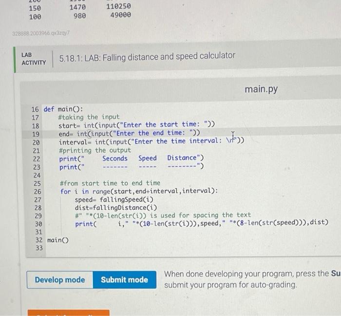 Solved 5.18 LAB: Falling distance and speed calculator | Chegg.com