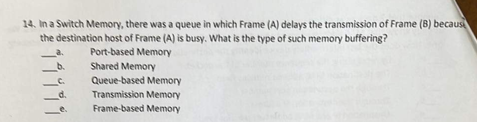 Solved 14. In a Switch Memory, there was a queue in which | Chegg.com