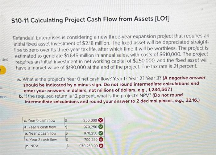 Solved S10-11 Calculating Project Cash Flow from Assets | Chegg.com