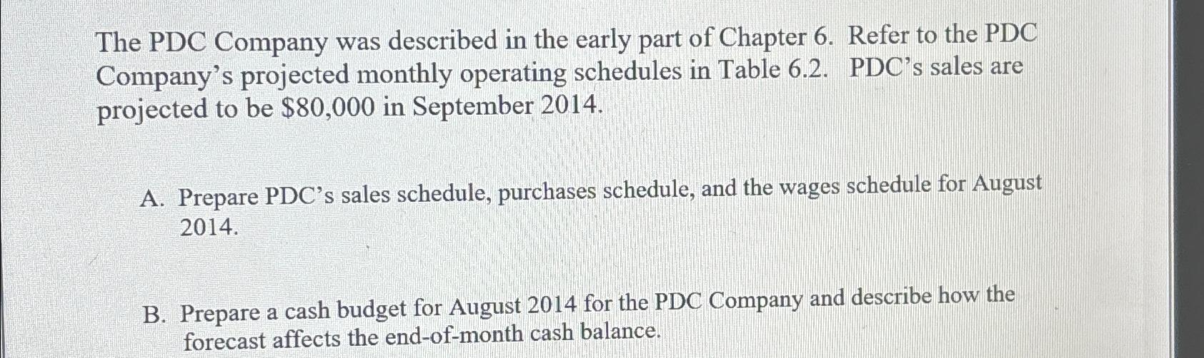 Solved The PDC Company was described in the early part of | Chegg.com