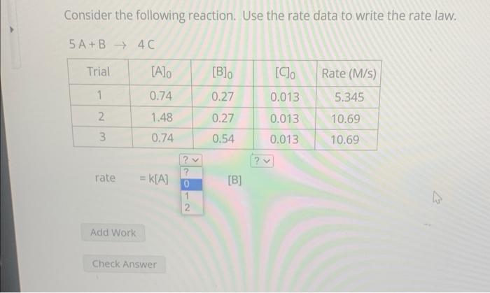 Solved Consider the following reaction. Use the rate data to | Chegg.com