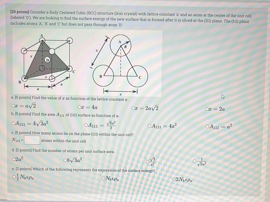 Solved [20 ﻿points] ﻿Consider a Body Centered Cubic (BCC) | Chegg.com