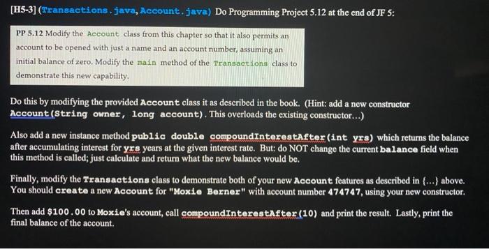 Solved [H5-3] (Transactions. java, Account. Java) Do | Chegg.com