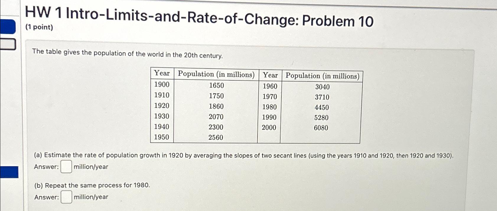 Solved HW 1 ﻿Intro-Limits-and-Rate-of-Change: Problem 10(1 | Chegg.com