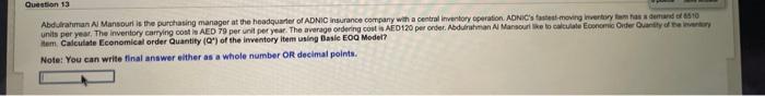 Solved Mem. Calculate Ecenomical order Quantify (Q′) of the | Chegg.com